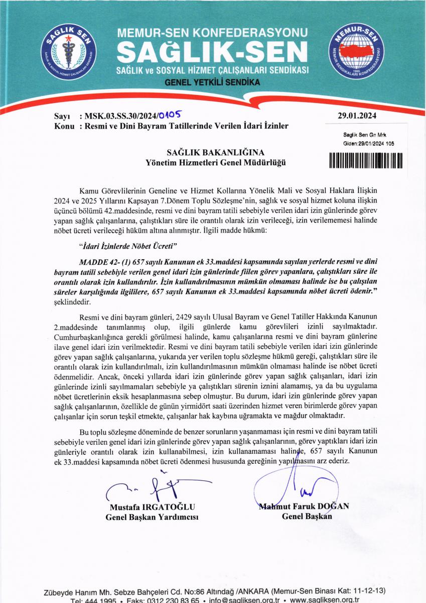 Sağlık-Sen: İdari İzin Hakkı Verilen Sağlık Profesyonelleri Mağdur Edilmesin